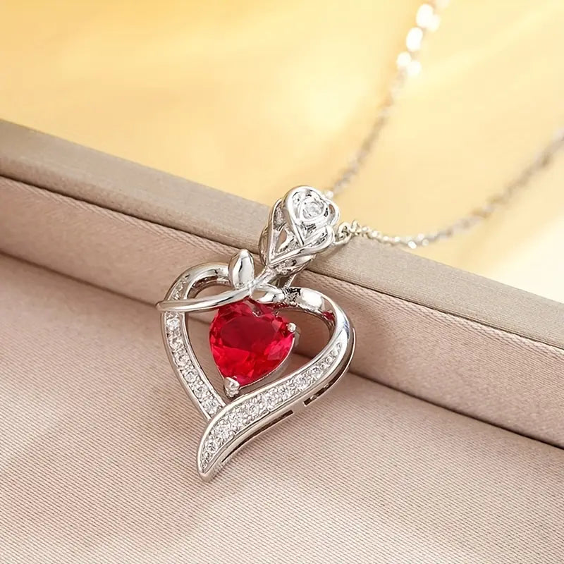 Silver Ruby Heart Pendant Necklace – John & Mary Jewelry